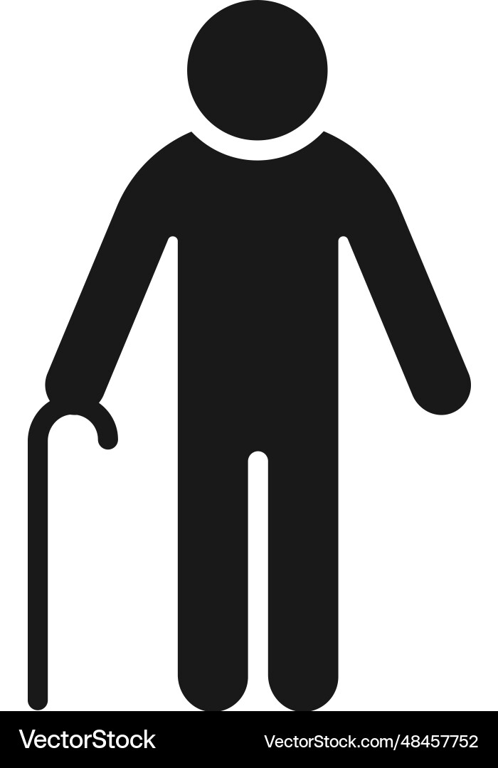 Old man with walking cane black icon senior Vector Image