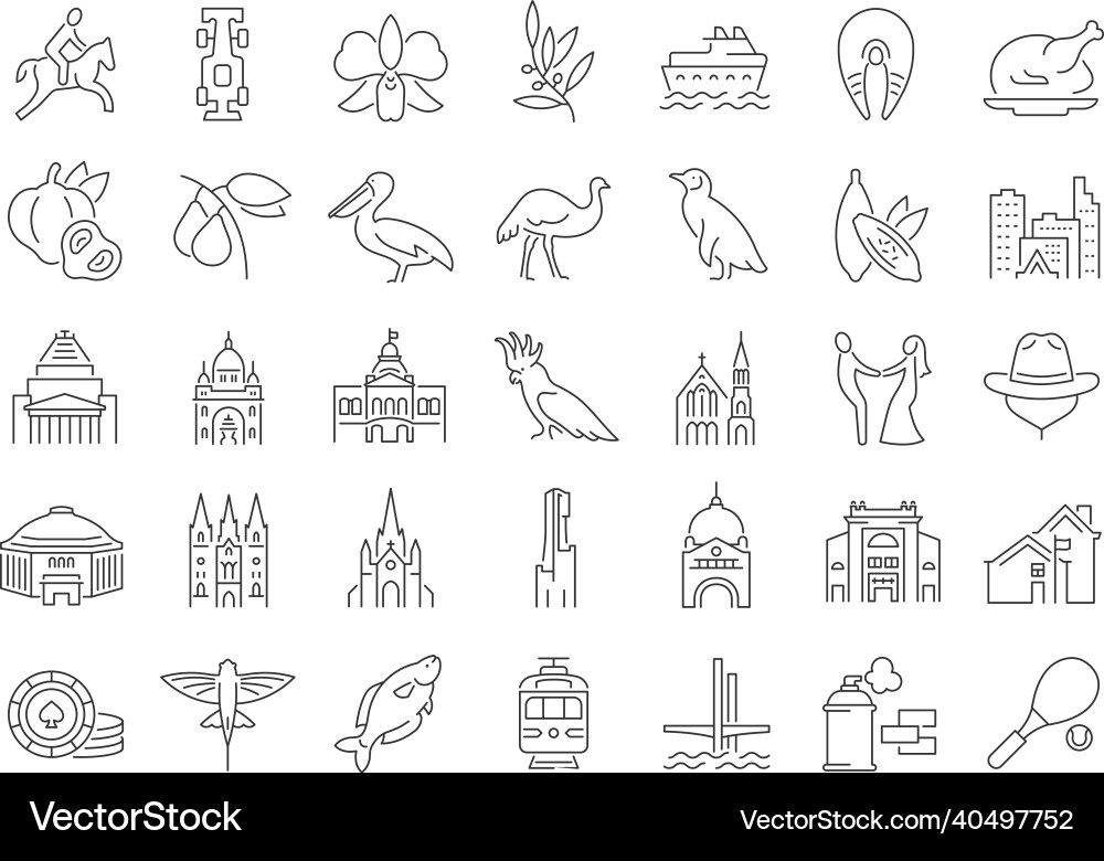 Set of linear icons melbourne Royalty Free Vector Image