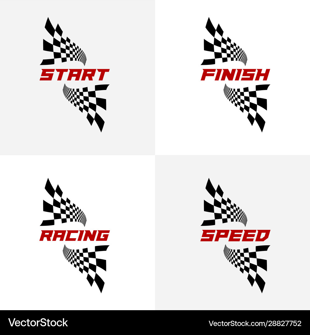 Set race flag logo icon racing concept Royalty Free Vector