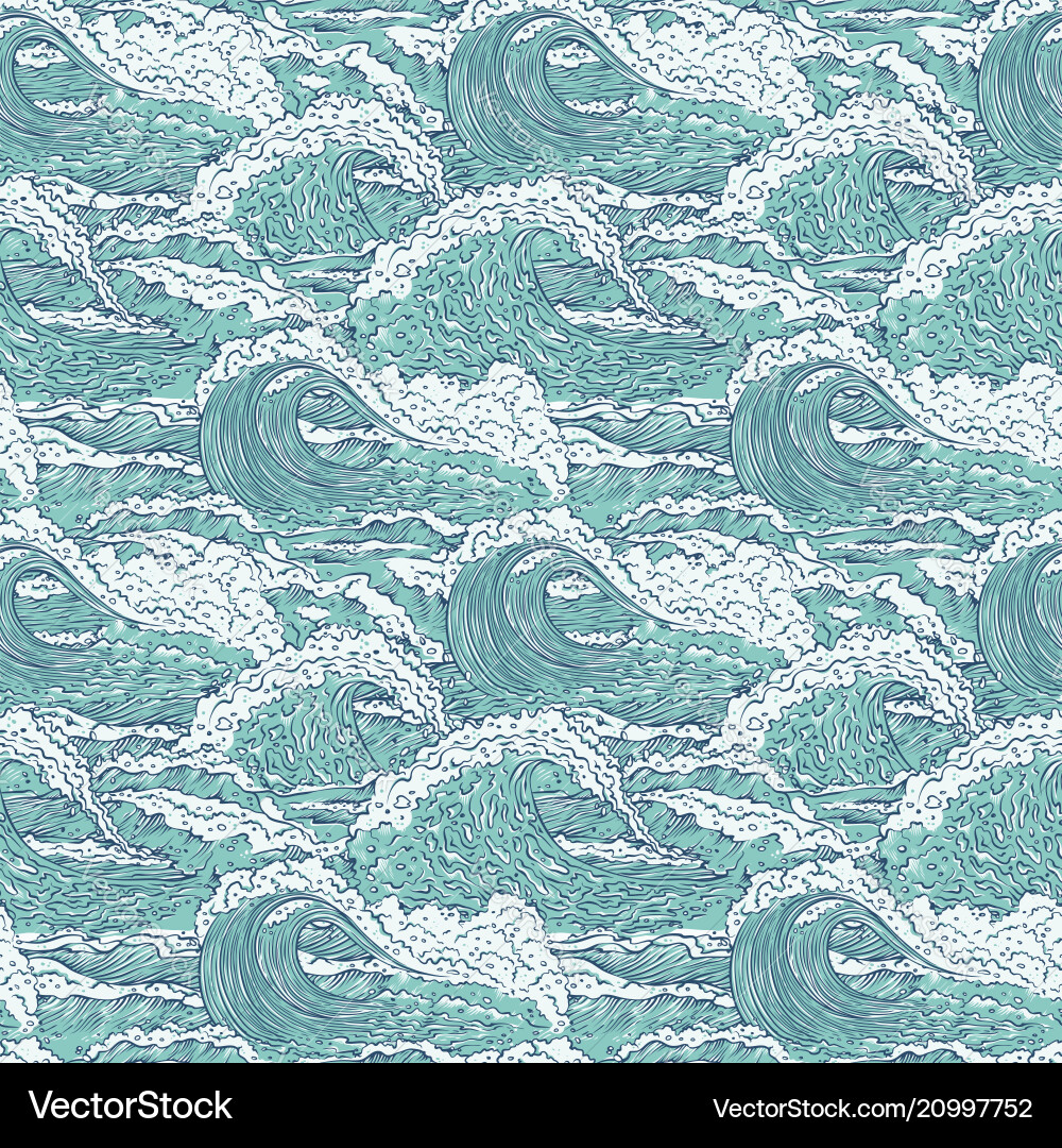 Waves sea ocean seamless pattern big and Vector Image