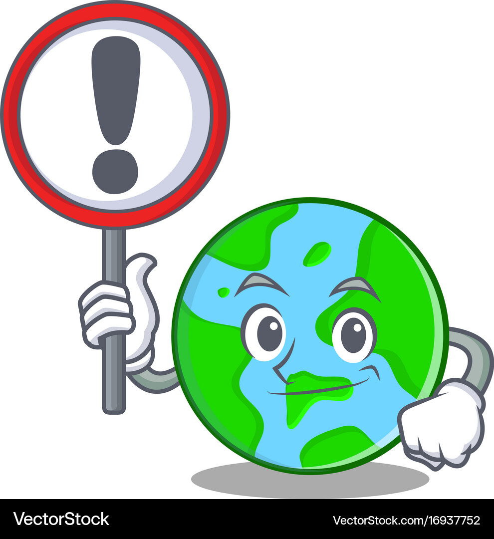 With sign world globe character cartoon Royalty Free Vector