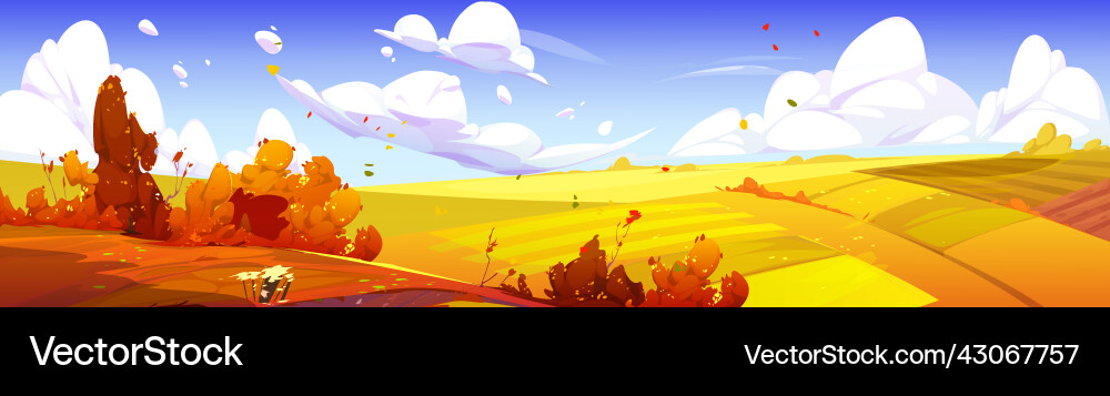Autumn landscape with orange agriculture fields Vector Image