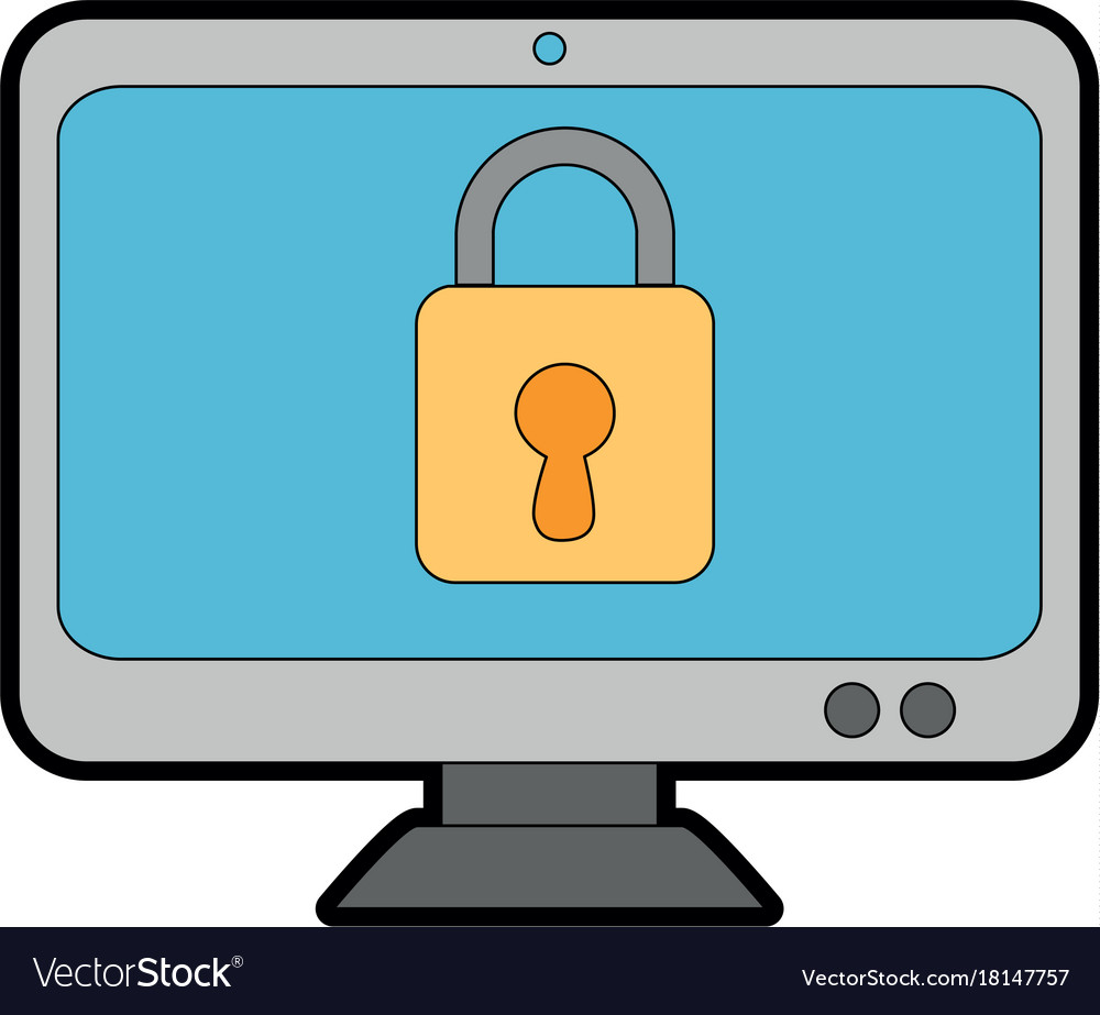 Computer display with padlock Royalty Free Vector Image