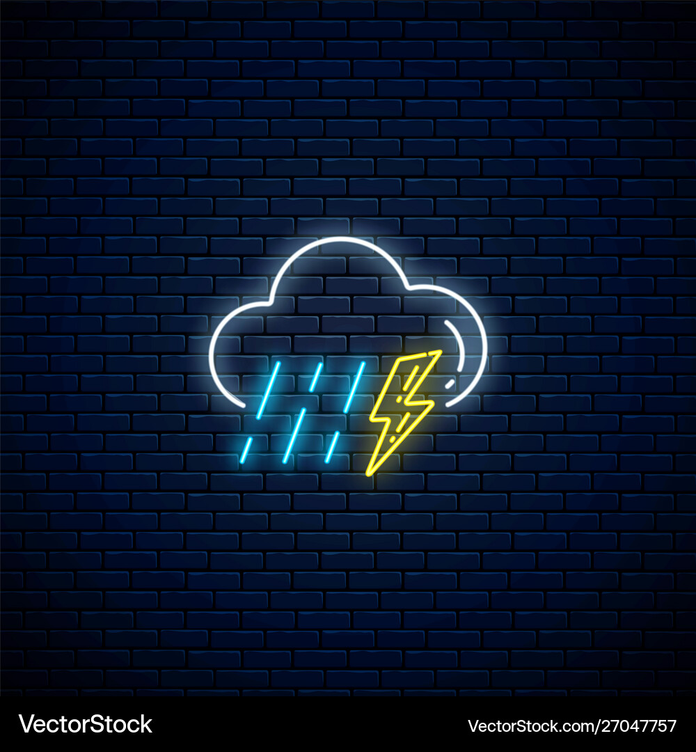 Glowing neon thunderstorm with rain weather icon Vector Image