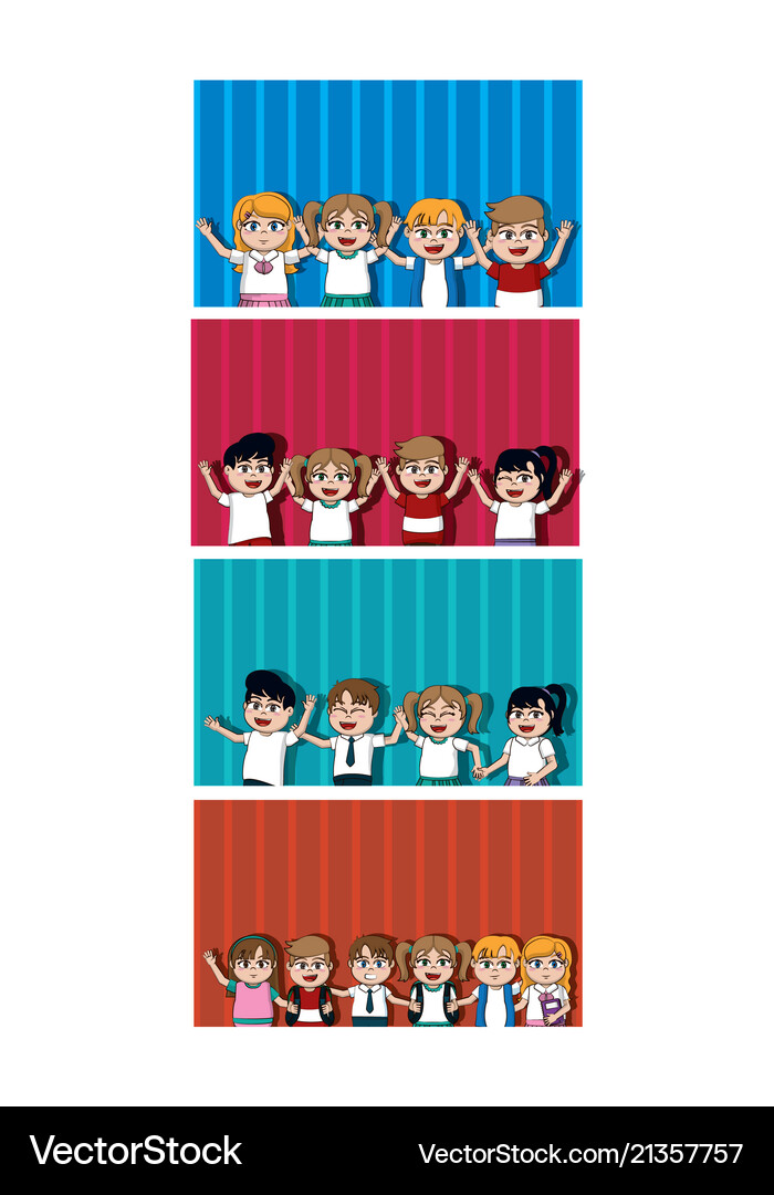 Kids students cartoons cards Royalty Free Vector Image