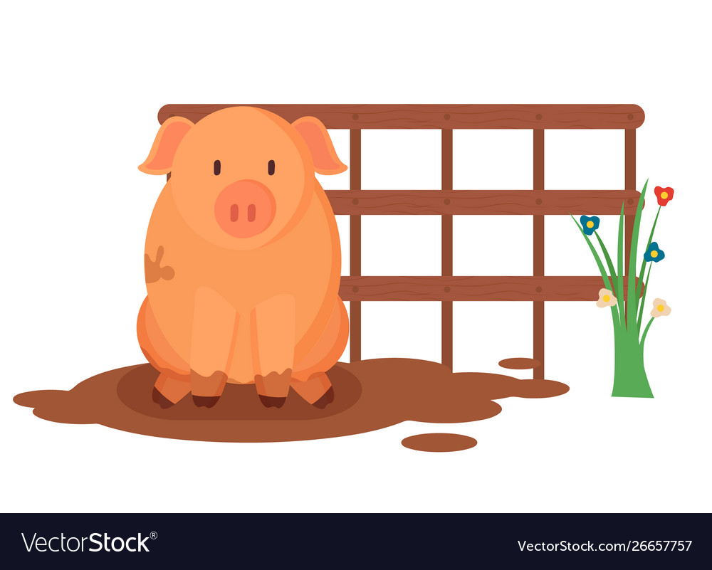 Piglet sitting in mud farm animal piggy Royalty Free Vector