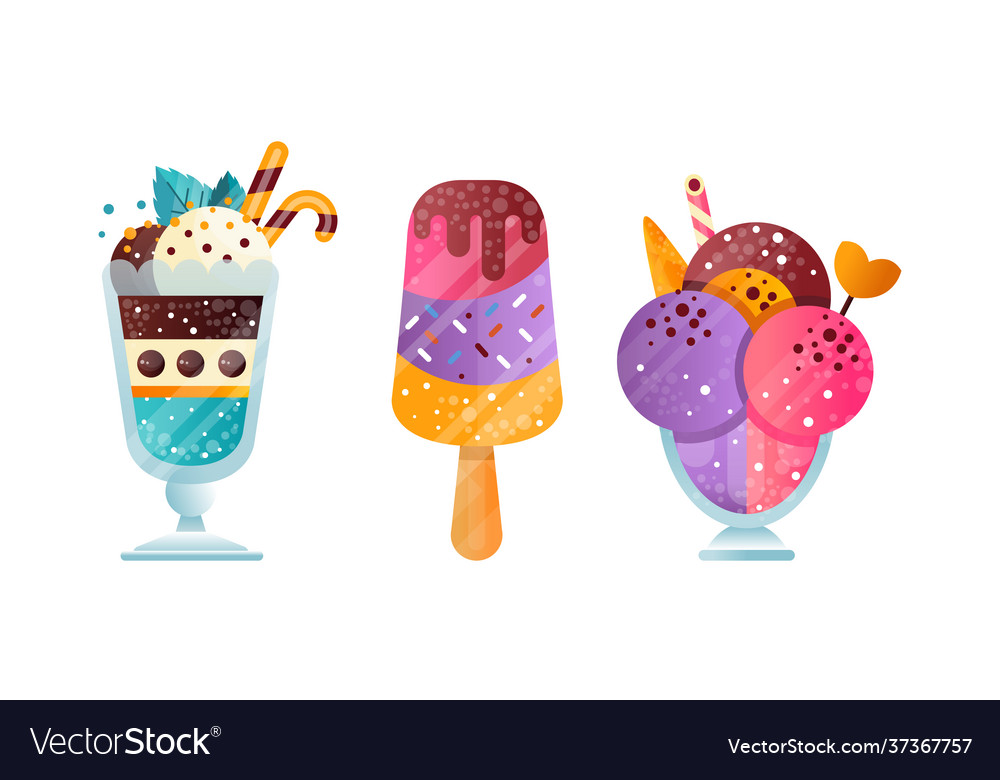 Set Colorful Ice Creams Sweet Tasty Desserts Vector Image