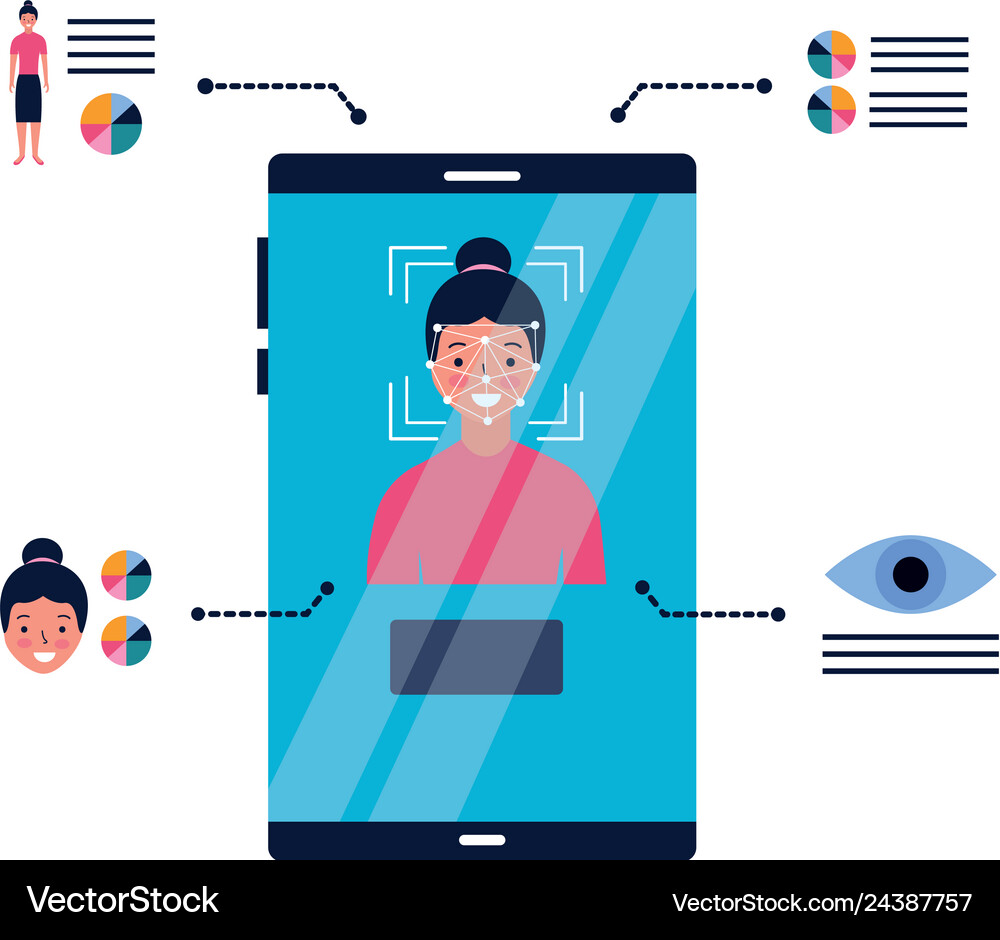 Smartphone woman face scan recognition biometric Vector Image