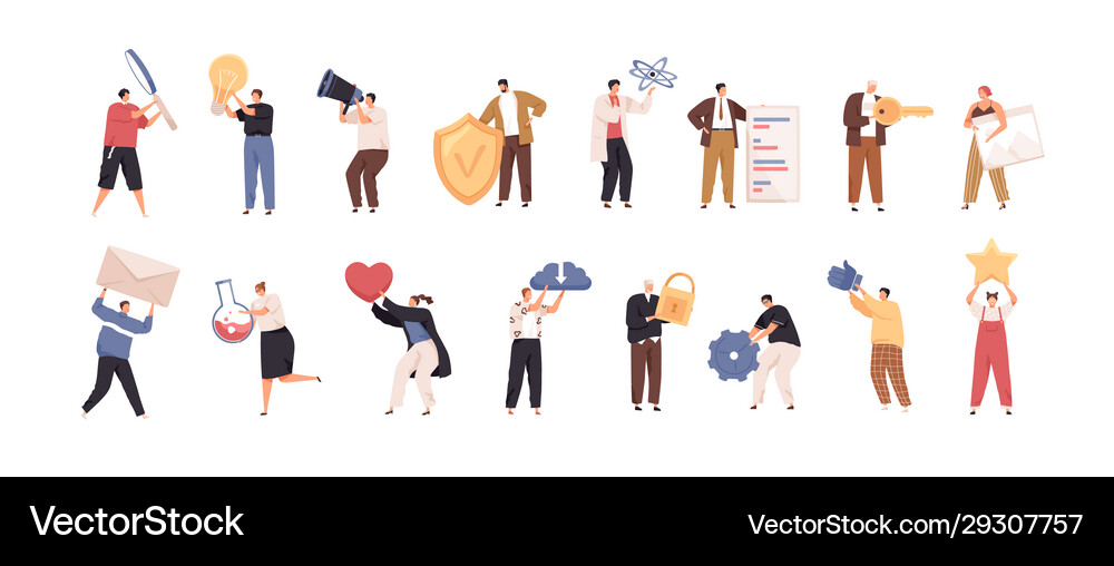 Tiny People with Diverse Tools Royalty Free Vector Image
