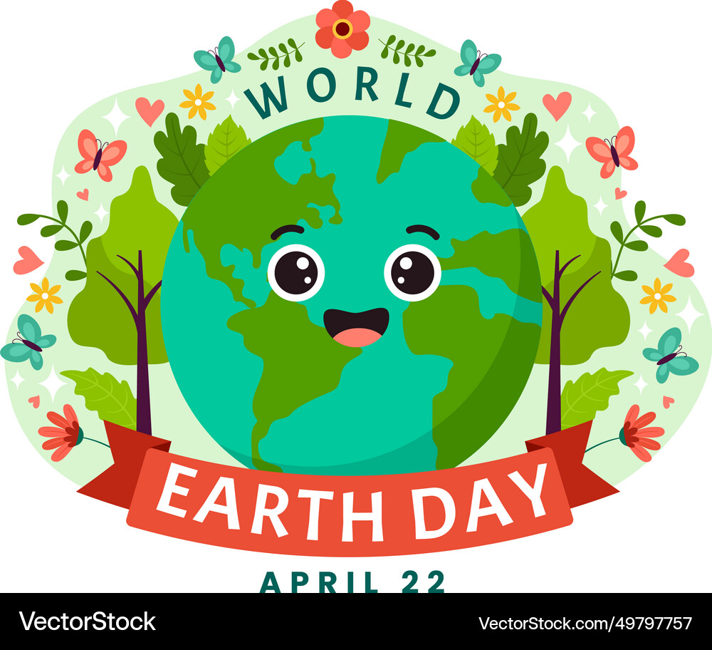 World earth day on april 22 with map Royalty Free Vector