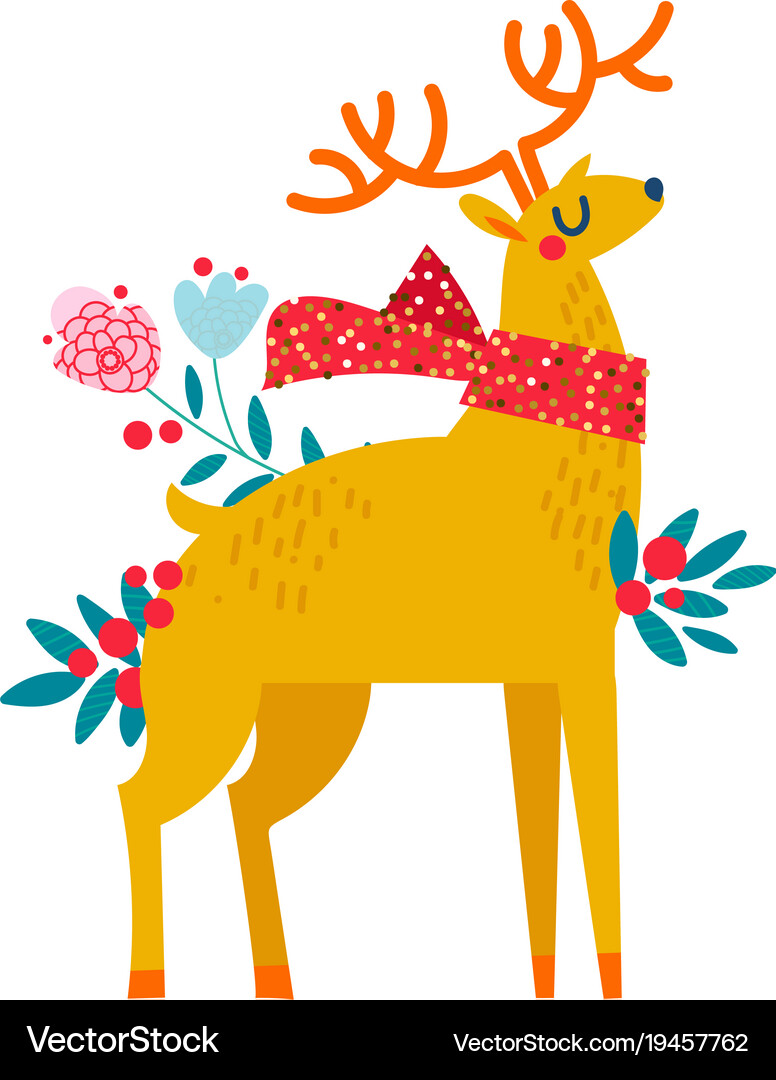 Christmas reindeer in flowers Royalty Free Vector Image