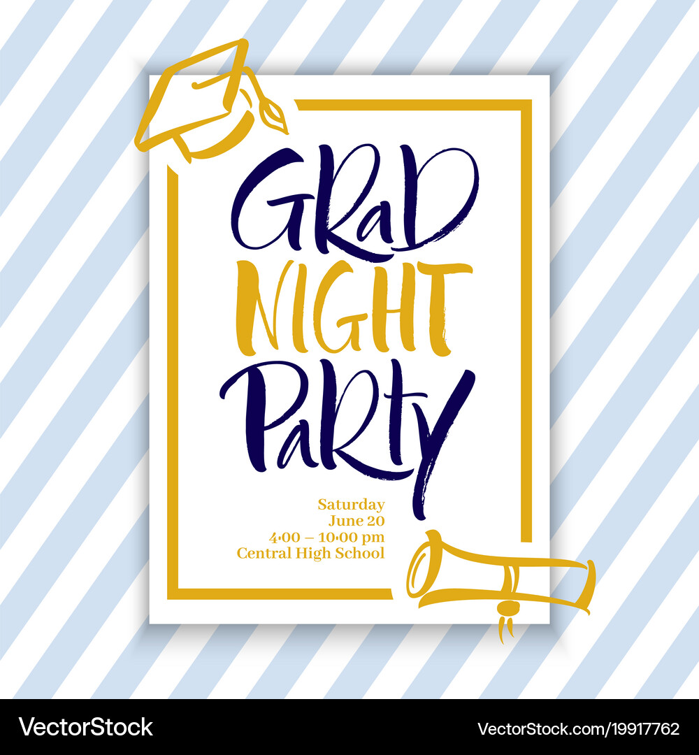 Grad Night Party - Celebration Hand Lettering Vector Image