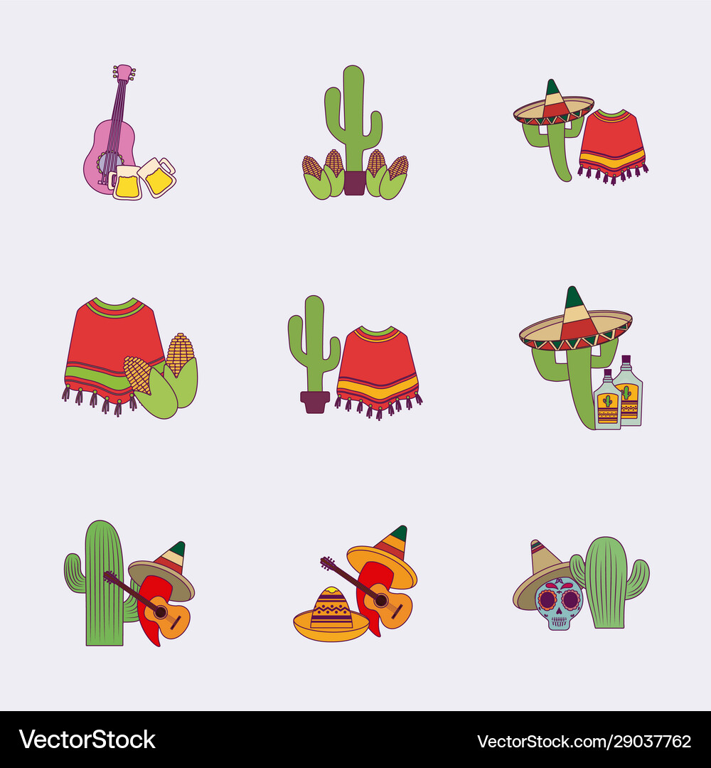 Isolated colorful mexican icon set design Vector Image