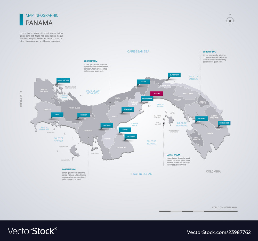 Panama map with infographic elements pointer marks