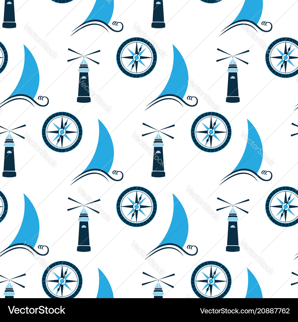 Sailboat on wave lighthouse and sea compass Vector Image
