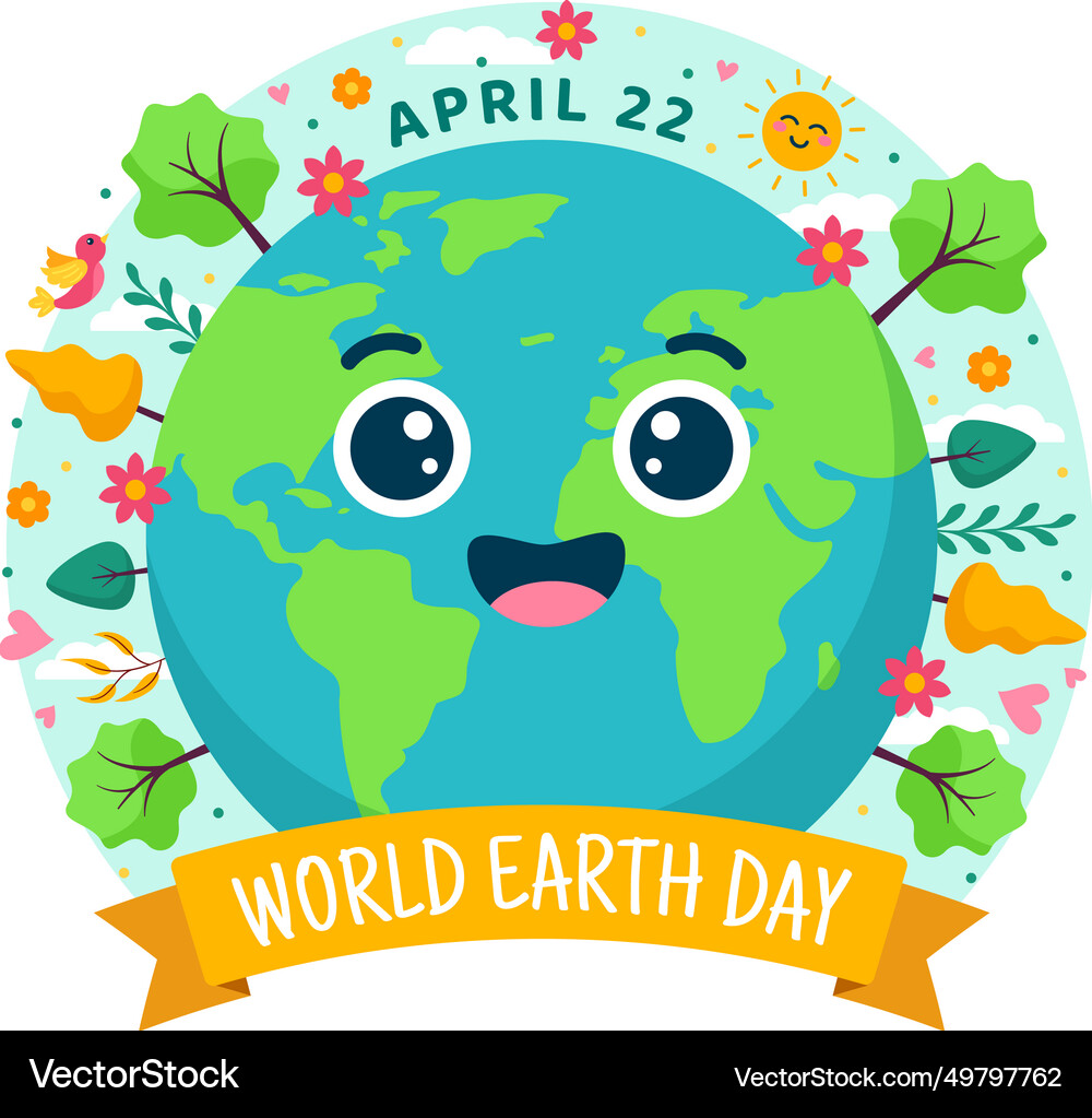 World earth day on april 22 with map Royalty Free Vector