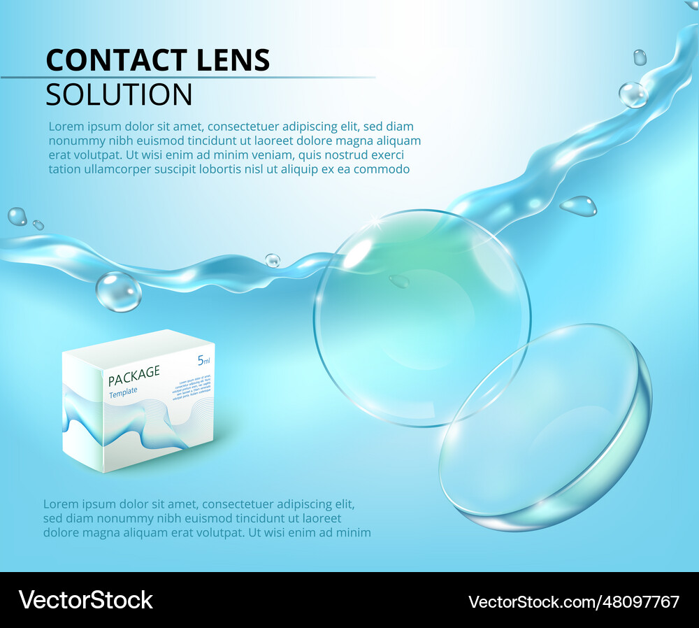 Ads template with realistic contact lens water Vector Image