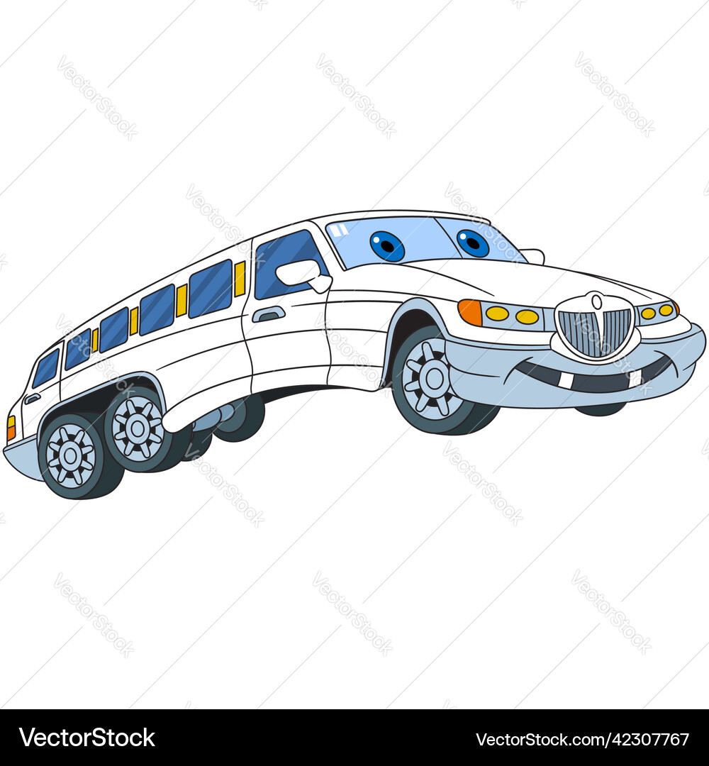 Cartoon white limousine car Royalty Free Vector Image