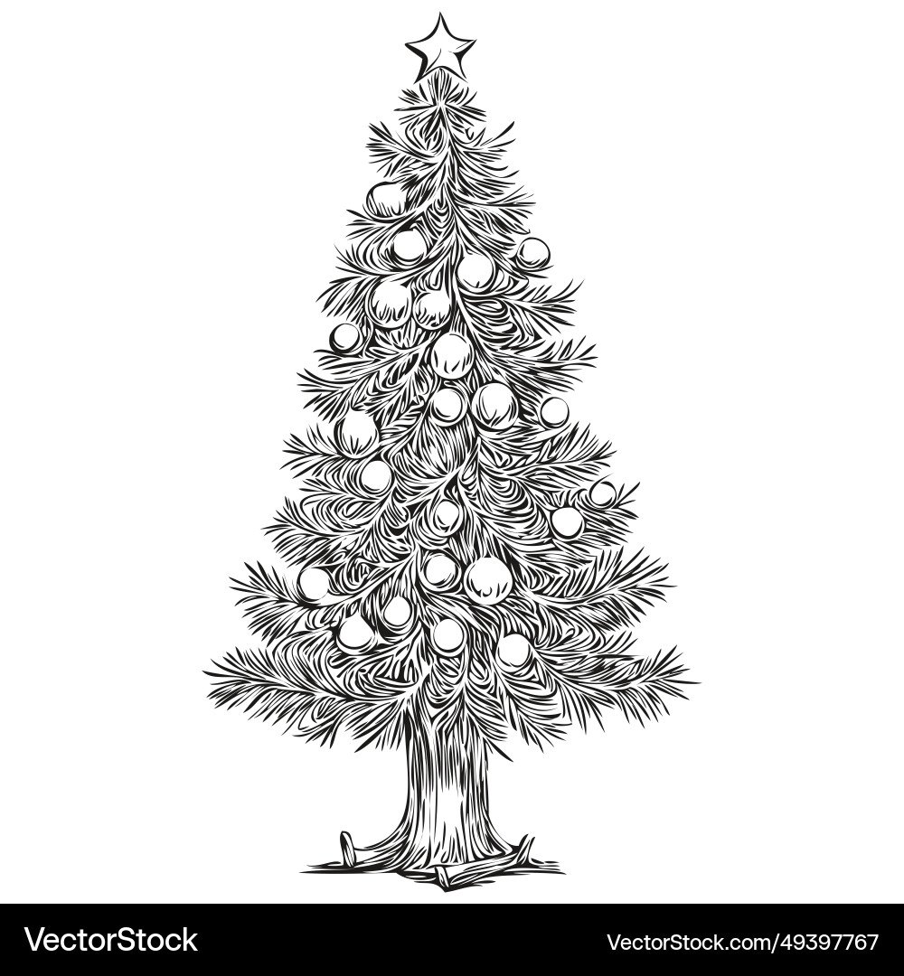 Christmas tree hand drawn sketch vintage style Vector Image