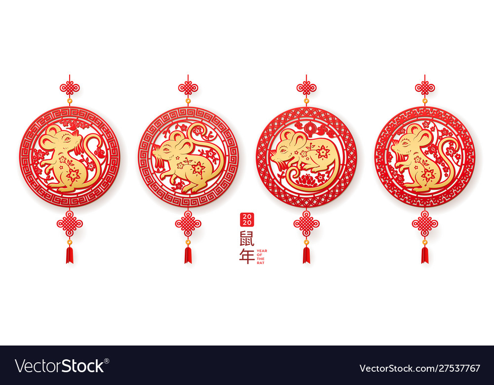 Decorations set with rat for 2020 chinese new year