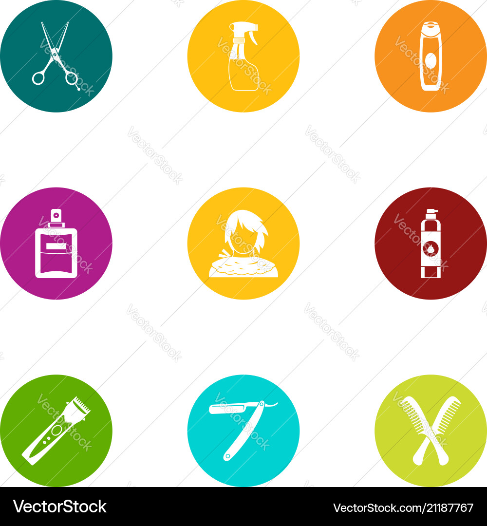 Head hair icons set flat style Royalty Free Vector Image