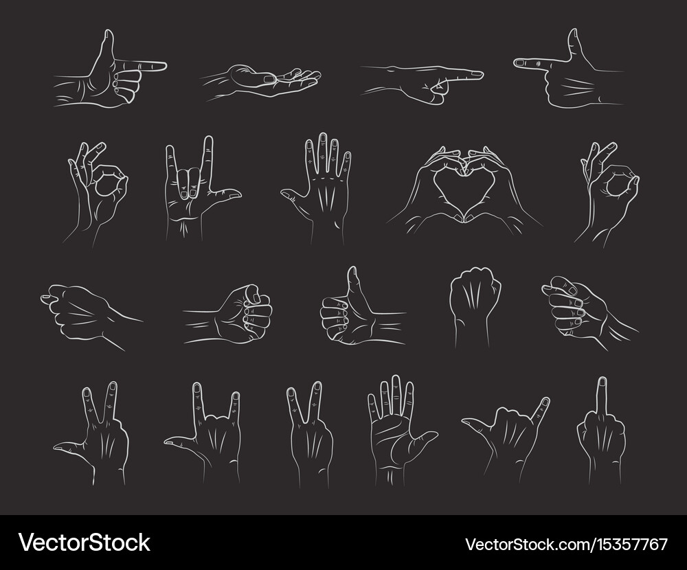 Outline hands gestures in chalk on blackboard Vector Image