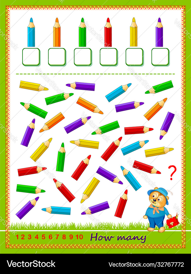 Counting Pencils - Kids Math Activity Royalty Free Vector