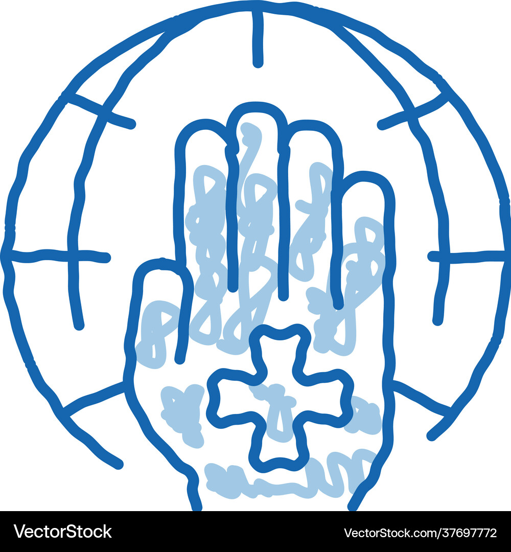 Cross on hand palm planet doodle icon drawn Vector Image