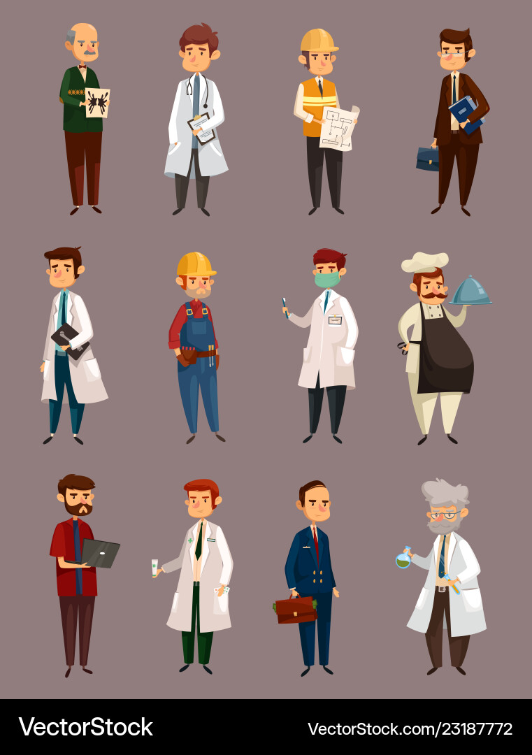 Doctor job and builder man work and profession Vector Image
