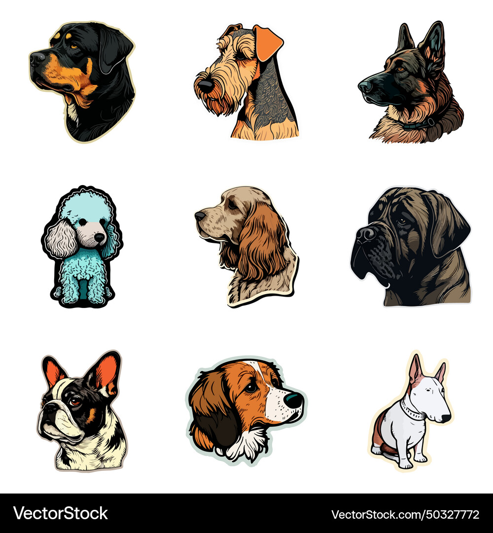 Dog stickers flat icon set isolated on white Vector Image