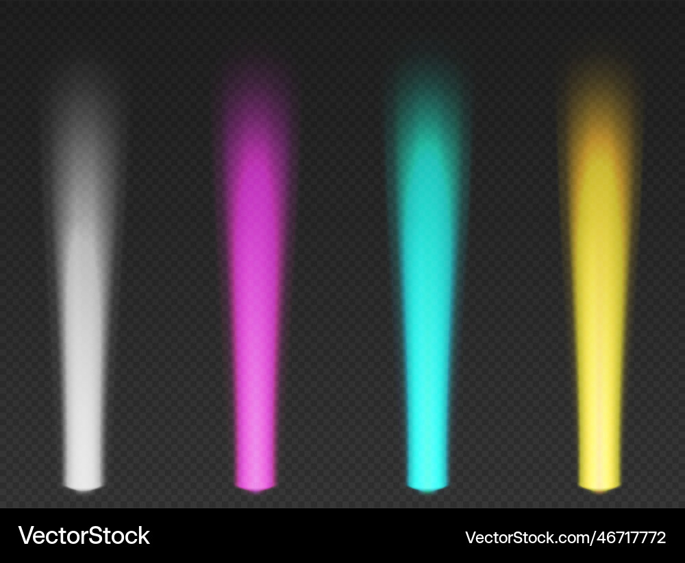 Four colored searchlights in the air cone lights Vector Image