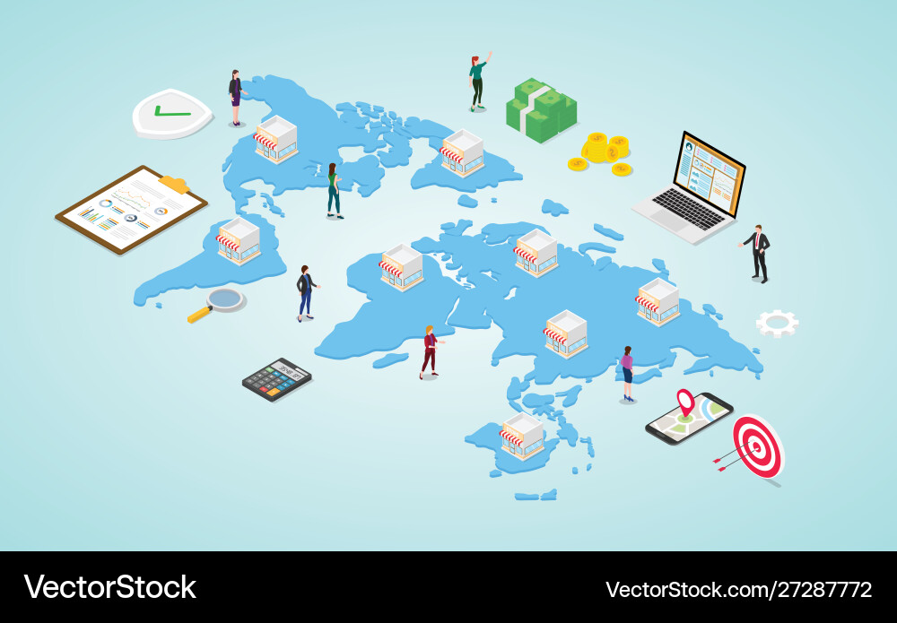 Franchise business with multiple store and people Vector Image