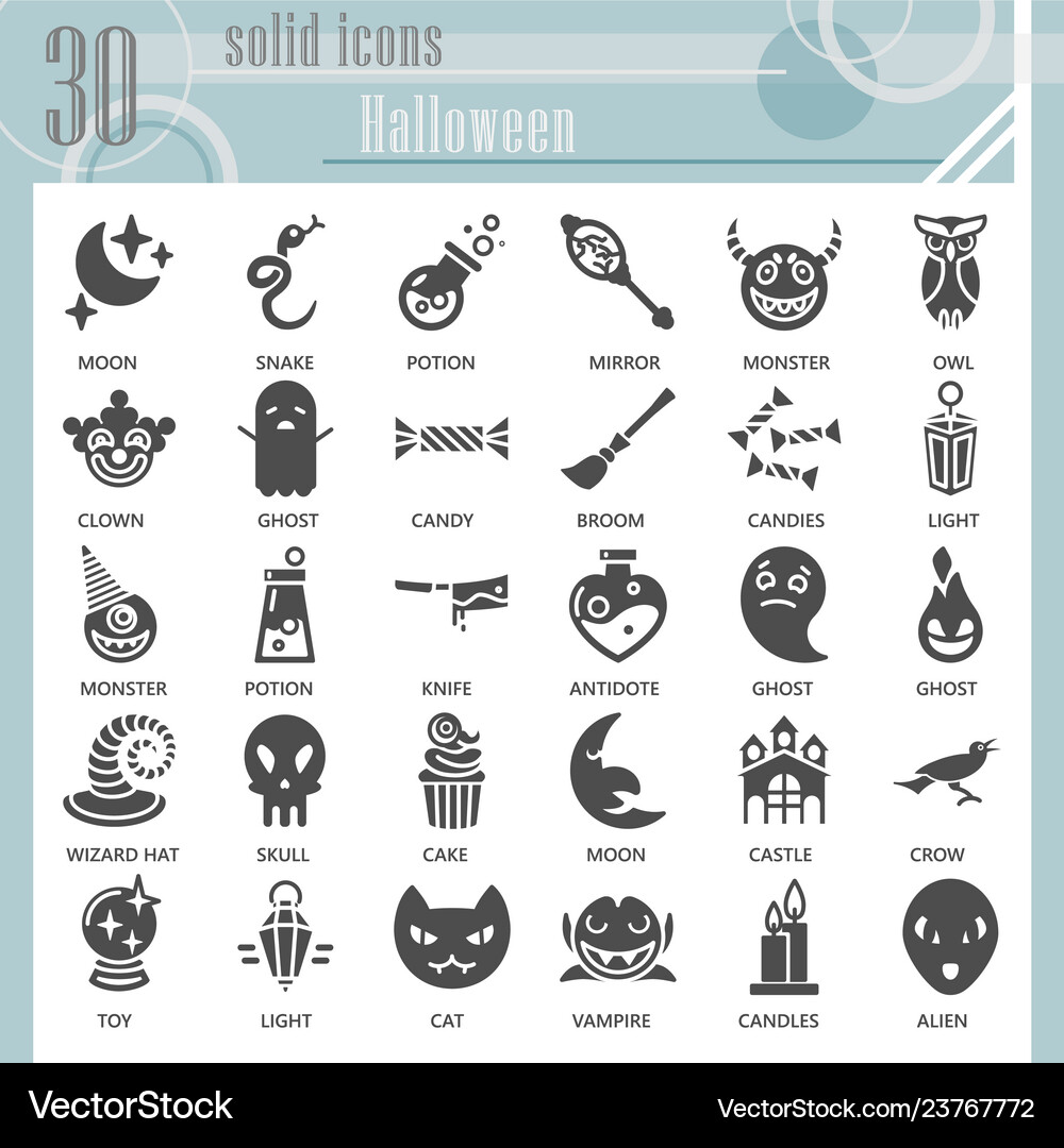 Halloween glyph icon set horror symbols Royalty Free Vector