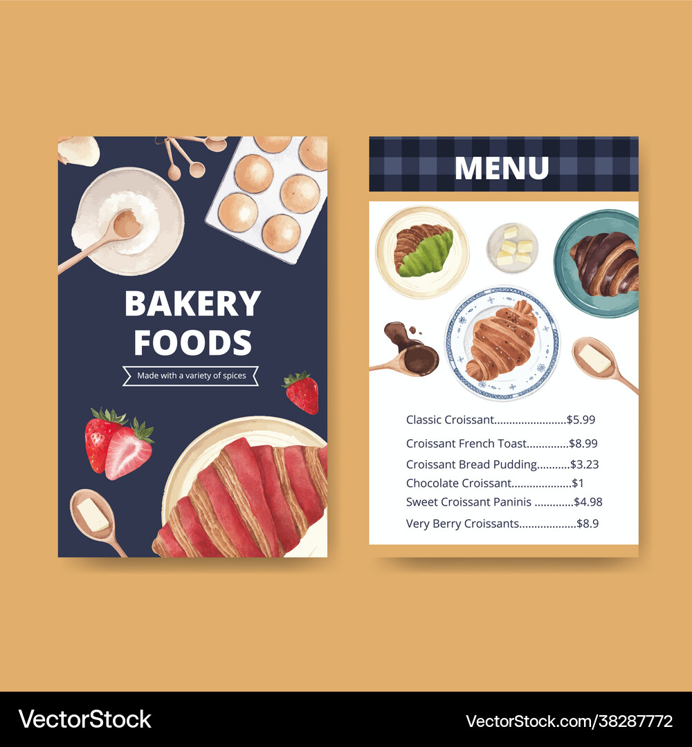 Menu template with croissant concept watercolor Vector Image