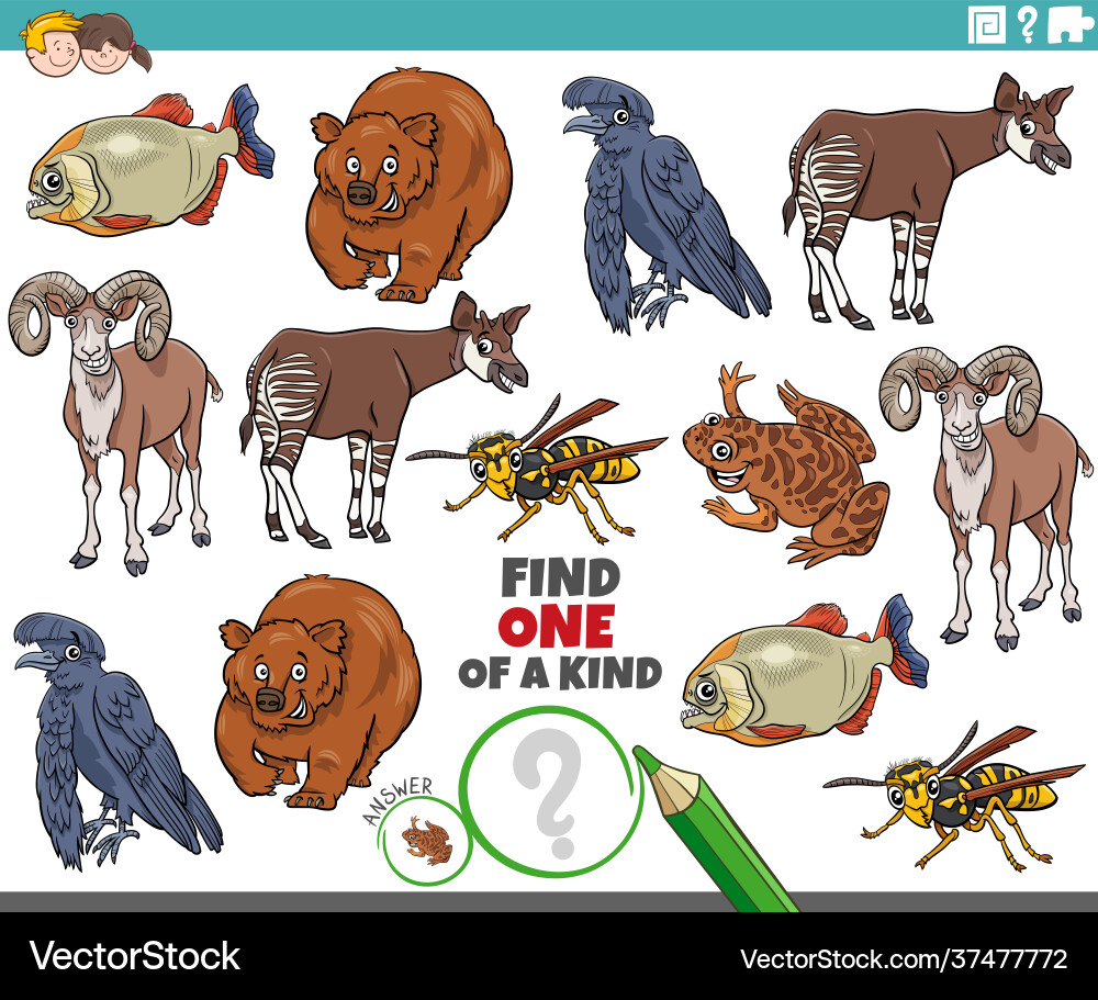 One a kind task for children with cartoon Vector Image