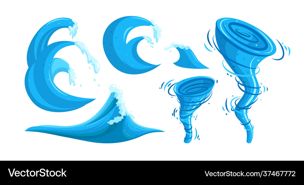 Waves and whirlpool set tsunami flooding Vector Image