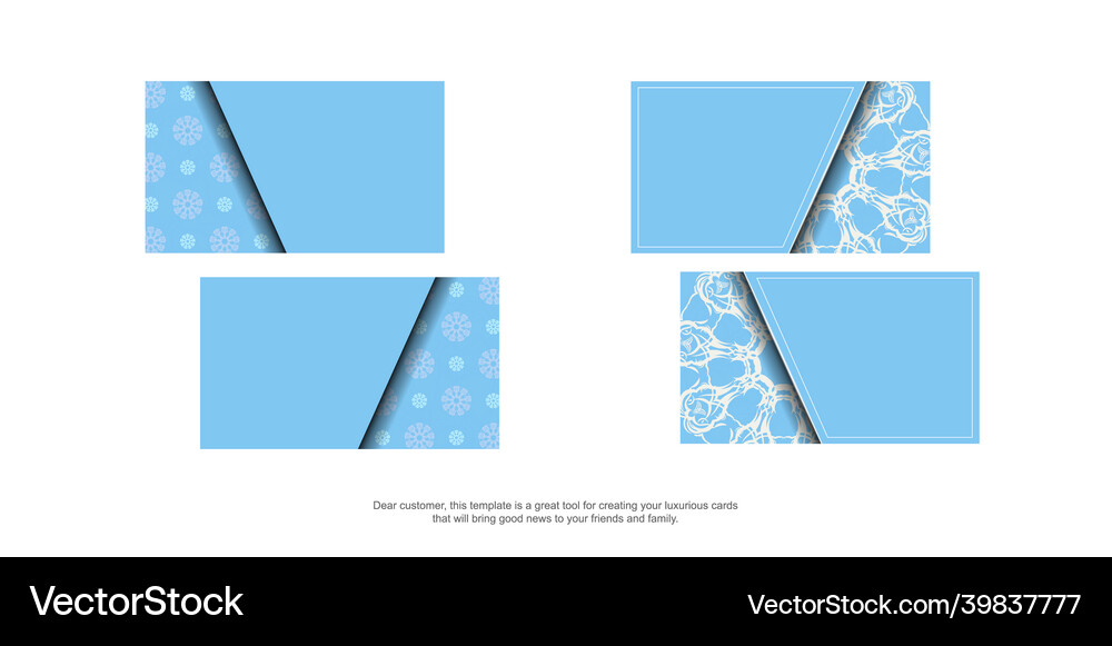 Blue business card with vintage white pattern Vector Image
