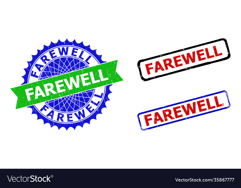Farewell rosette and rectangle bicolor watermarks Vector Image