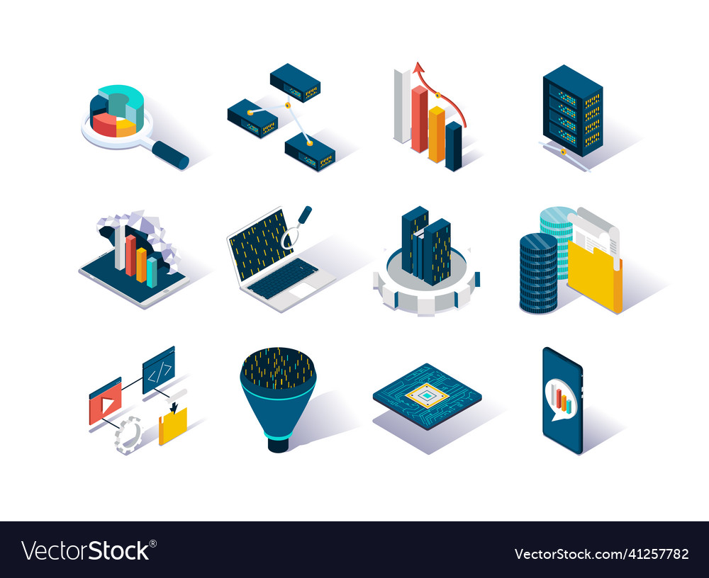 Big Data Isometric Icons Set Data Collection Vector Image