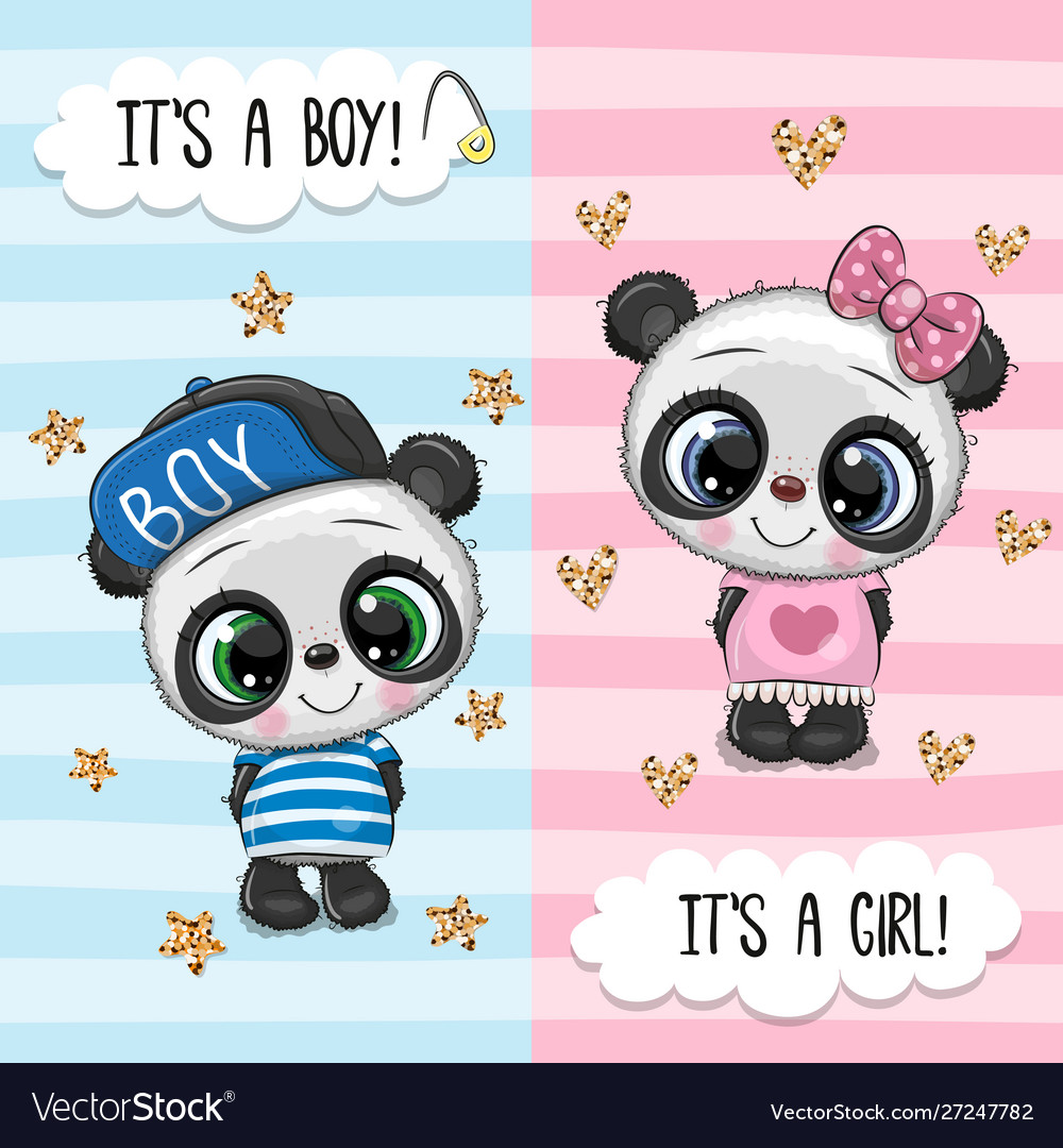 Greeting card with cute pandas boy and girl Vector Image
