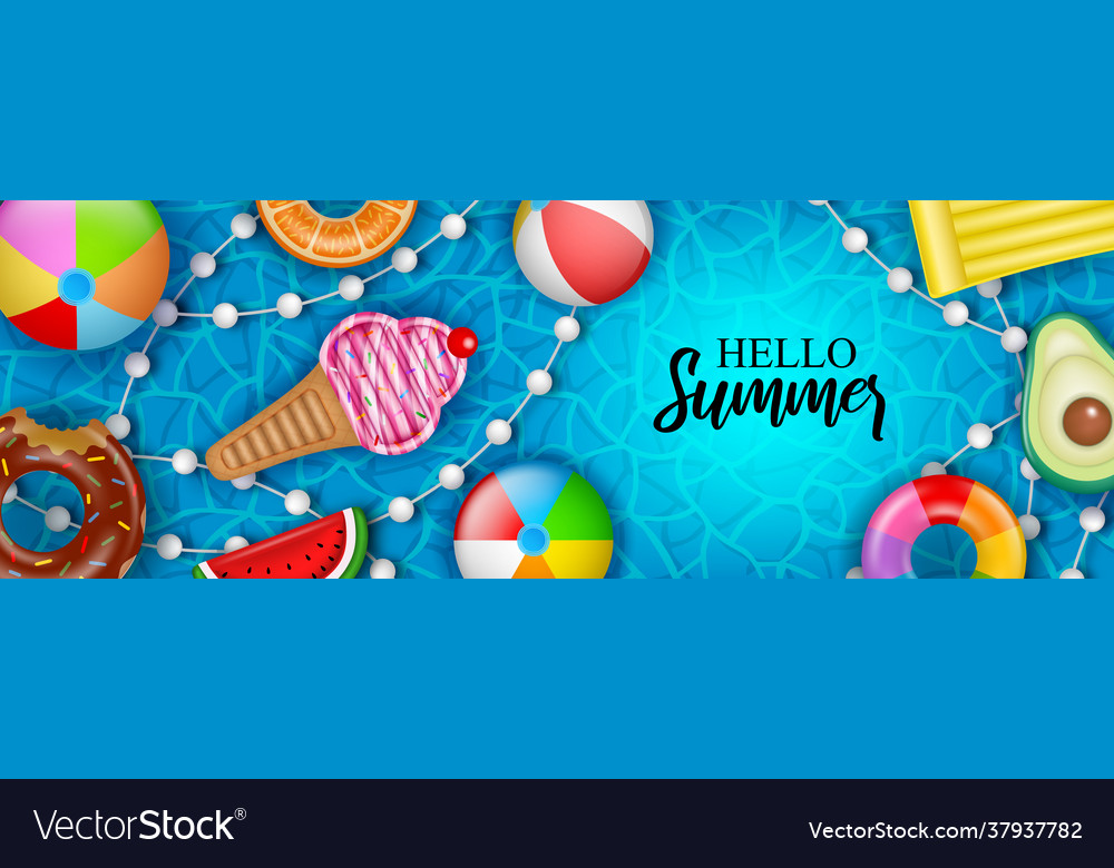 Hello summer banner with inflatable balls Vector Image