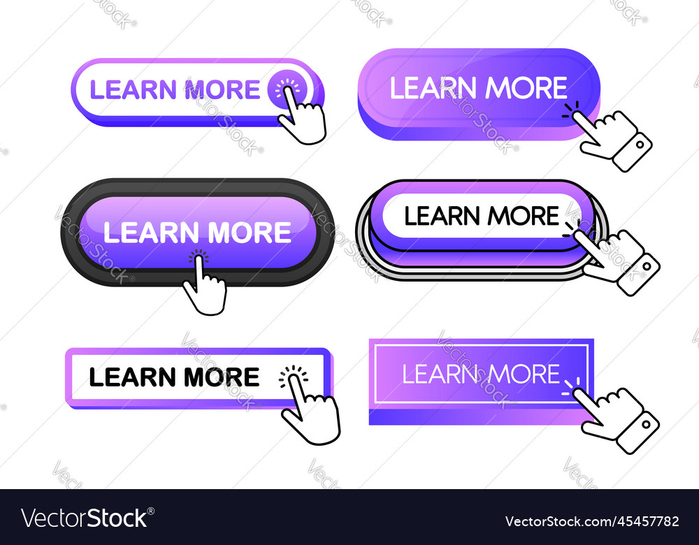 Learn More Purple Button Collection Royalty Free Vector