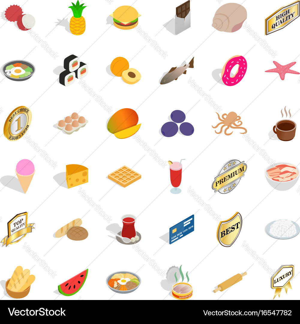 Nice food icons set isometric style Royalty Free Vector