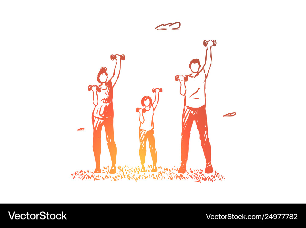 Parents with child lifting dumbbells Royalty Free Vector