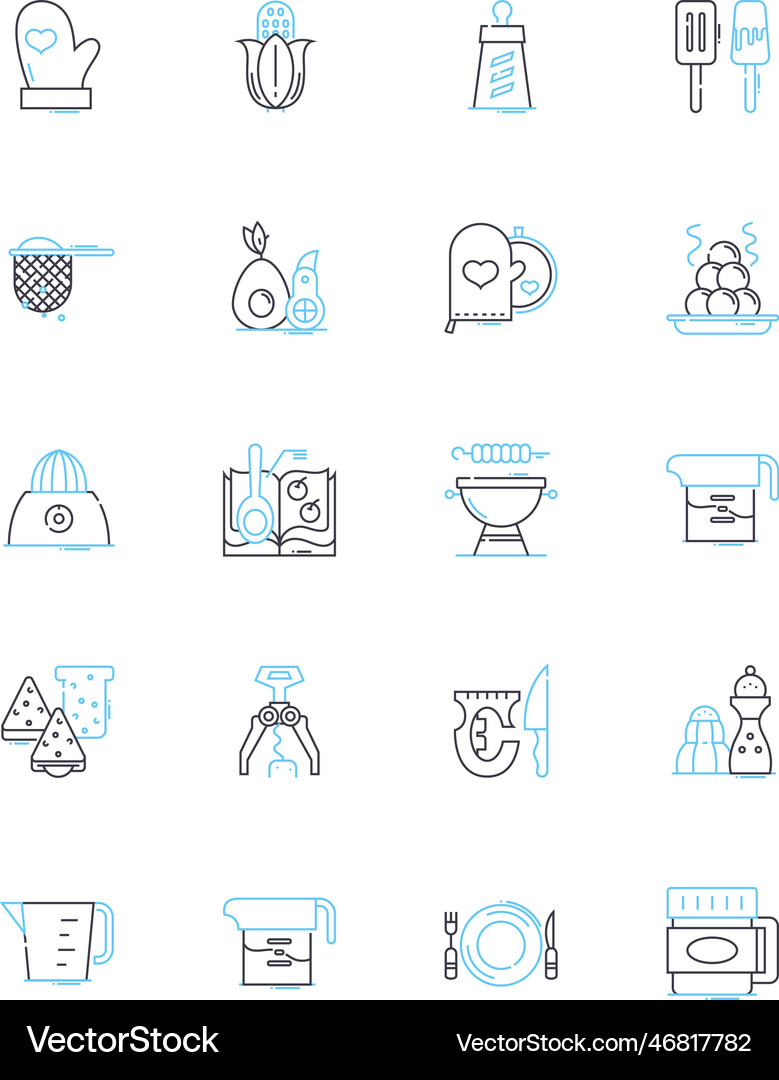 Roasting linear icons set charred smoky Royalty Free Vector
