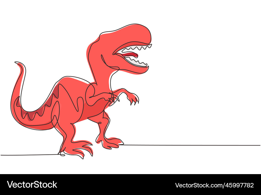 Single one line drawing tyrannosaurus rex roaring Vector Image