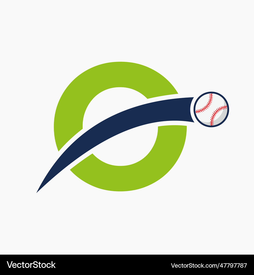 Baseball logo on letter o with moving baseball Vector Image