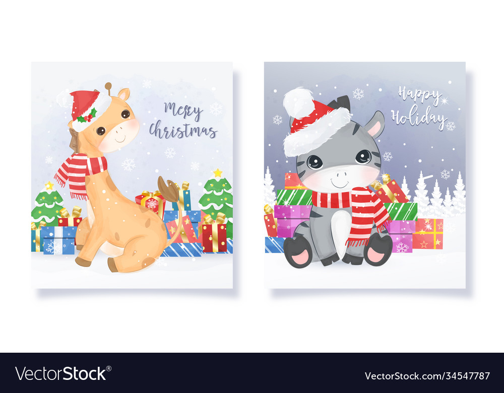 Christmas greeting card with cute animals Vector Image