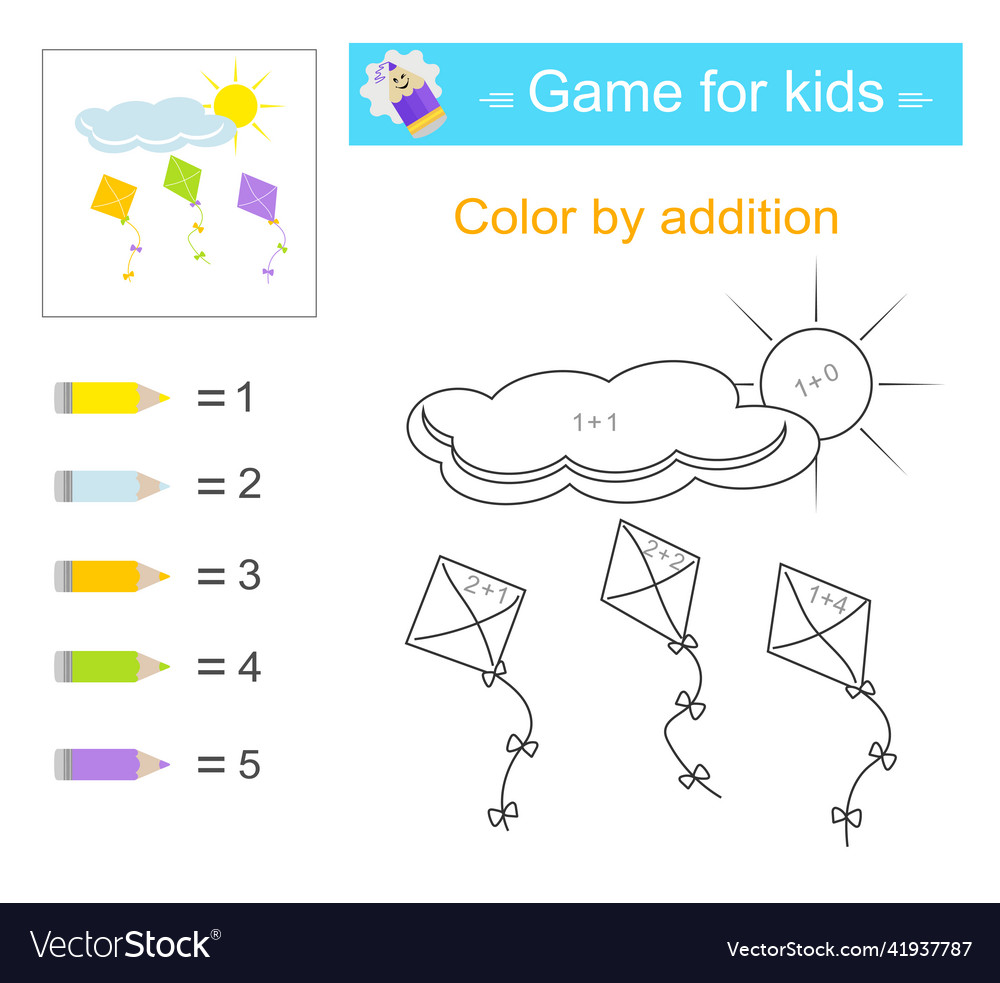 Color by addition math activity for kids Vector Image