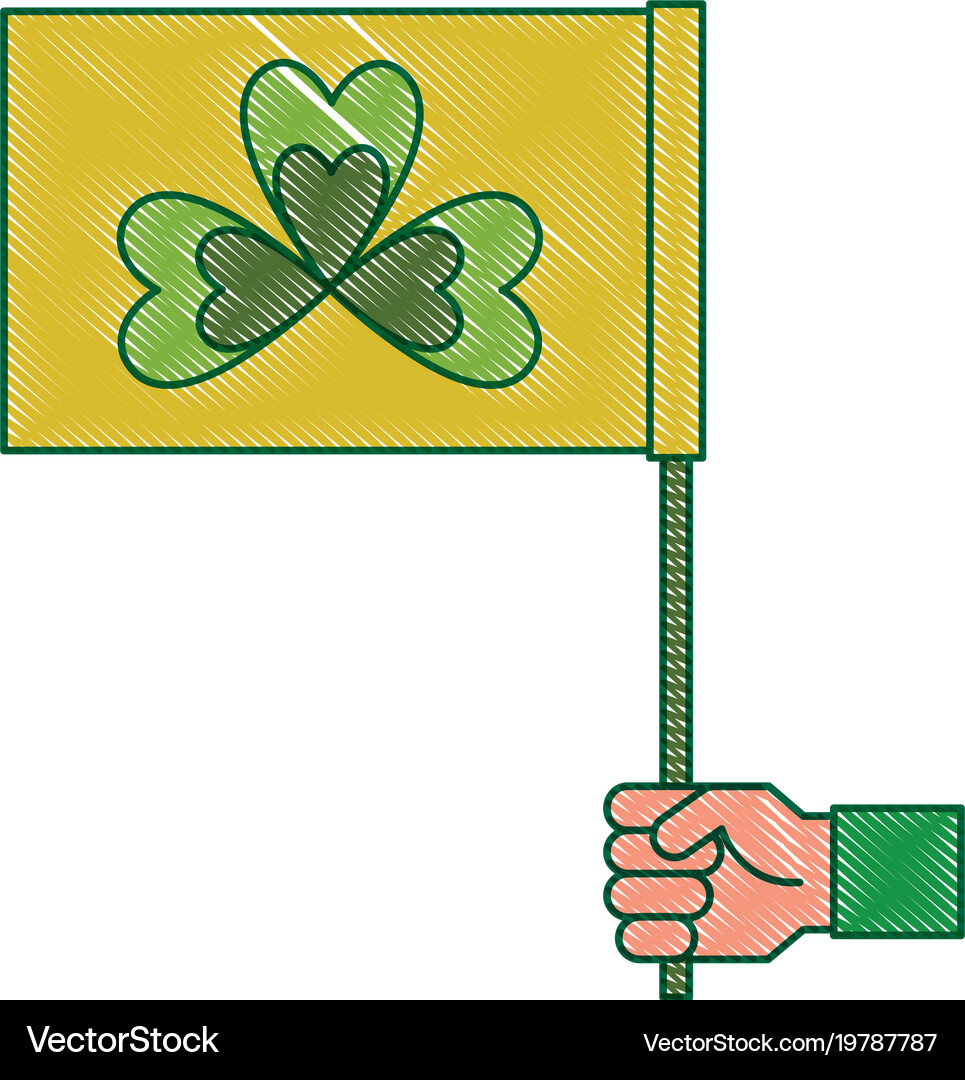 Hand holding green flag with clover symbol Vector Image